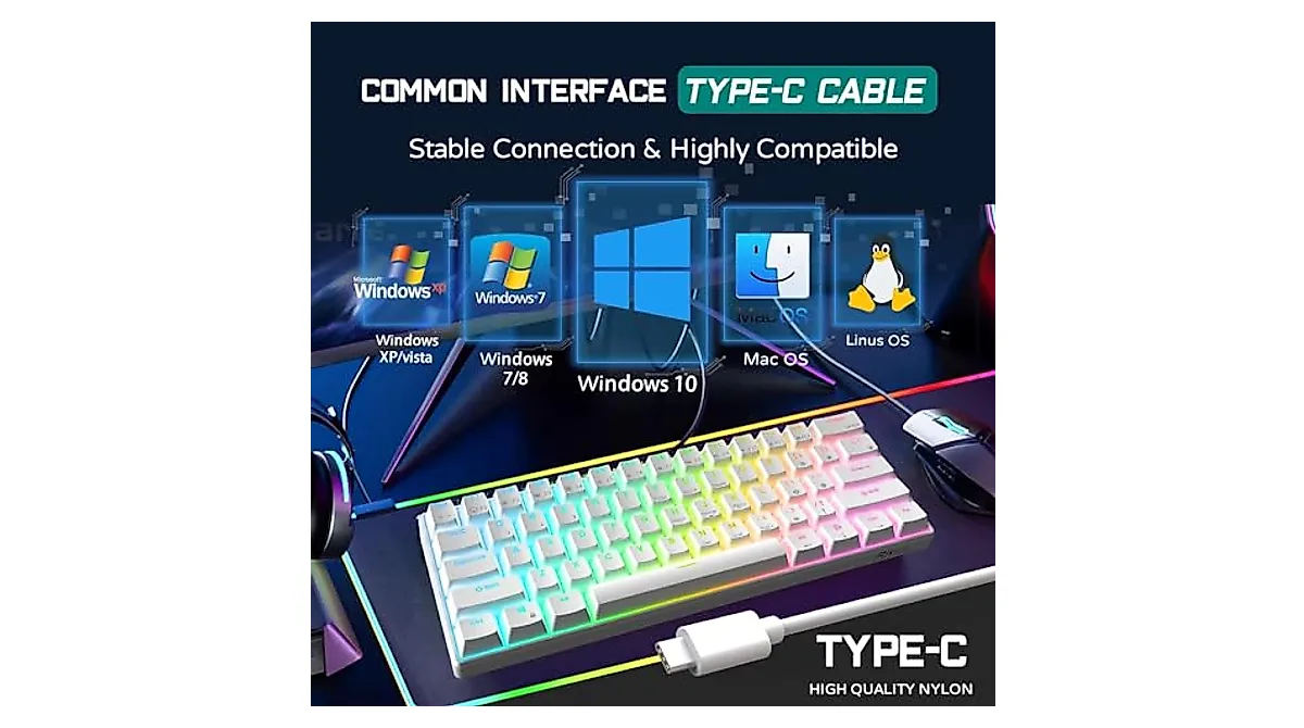 RK ROYAL KLUDGE RK61 Wired 60% Mechanical Gaming Keyboard Programmable ...