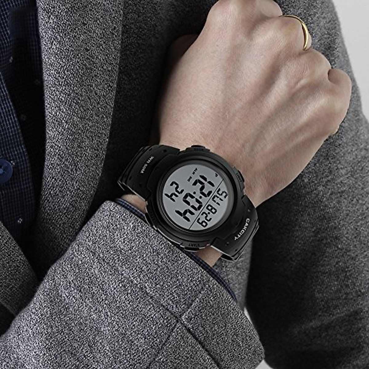 CakCity Mens Digital Sports Watch LED Screen Large Face Military Watches for Men Waterproof Stopwatch Alarm Simple Army Watch