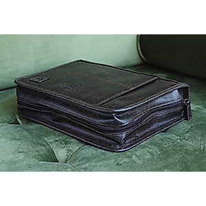 Aviator Bible Cover for Men, Zippered, with Handle, Leather Look, Brown, Extra Large