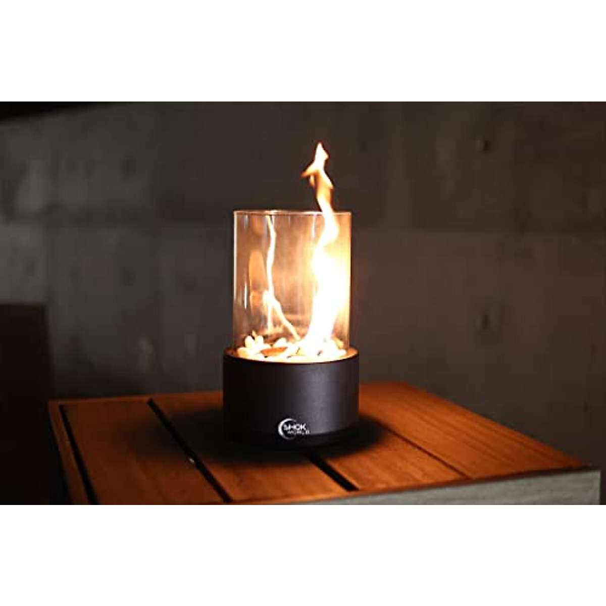 Shok World Concrete Tabletop Fireplace with Glass Stone - Portable Fire Pit Indoor & Outdoor Fireplace for Patio - Decorative Tabletop Fire Pit with Windproof Glass Cover - Bio Ethanol Ventless
