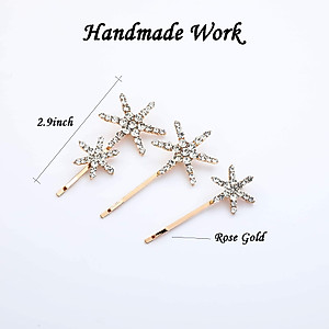 Wedding Hair Bobby Pins for Women Girls, Gold Snowflake Crystal Hair Clips, Elegant Hair Styling Accessories for Mothers Day Gift, 3PCS
