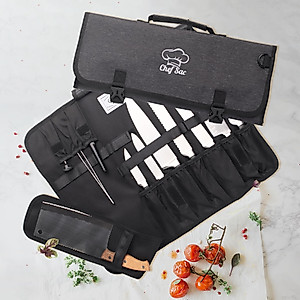 Chef Knife Roll Bag | 8+ Slots for Knives & Kitchen Tools | Water Resistant Knife Bag | Knife Carrying Case Only, Tools Not Included | Chef Knife Bag for Professional Chefs & Culinary Students (Blue)