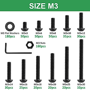 FOLIV 700PCS M3 x 5/6/8/10/12/14/16/18/20/25/30mm Button Hex Head Cap Screws M3 Metric Machine Screws Bolts Nuts Washer Assortment Kit, 10.9 Grade Alloy Steel