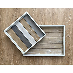 Set of 2 Wooden Serving Trays for Ottoman and Coffee Table Lap Tray (16.3x12.2x2 & 11x11x1.5 Inches, Multicolor)