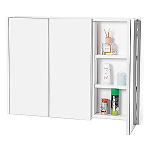 Basicwise QI003456 3 Shelves White Wall Mounted Bathroom/Powder Room Mirrored Door Vanity Cabinet Medicine Chest