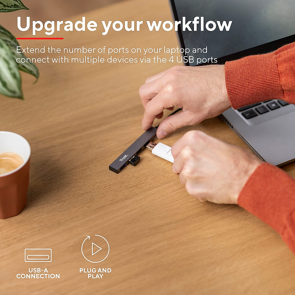 Trust 23786 Halyx Aluminium 4-Port Mini USB 2.0 Hub for PC, Laptop, Mac - Silver