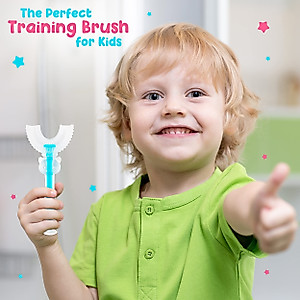 Set of 2 U-Shaped Toothbrushes for Kids with Suction Cup Whole Mouth 360 Cleaning Toothbrushes with Suction Cup Manual Toothbrush for Toddlers 2-6 Silicone Food Grade for Sensitive Teeth Large Blue