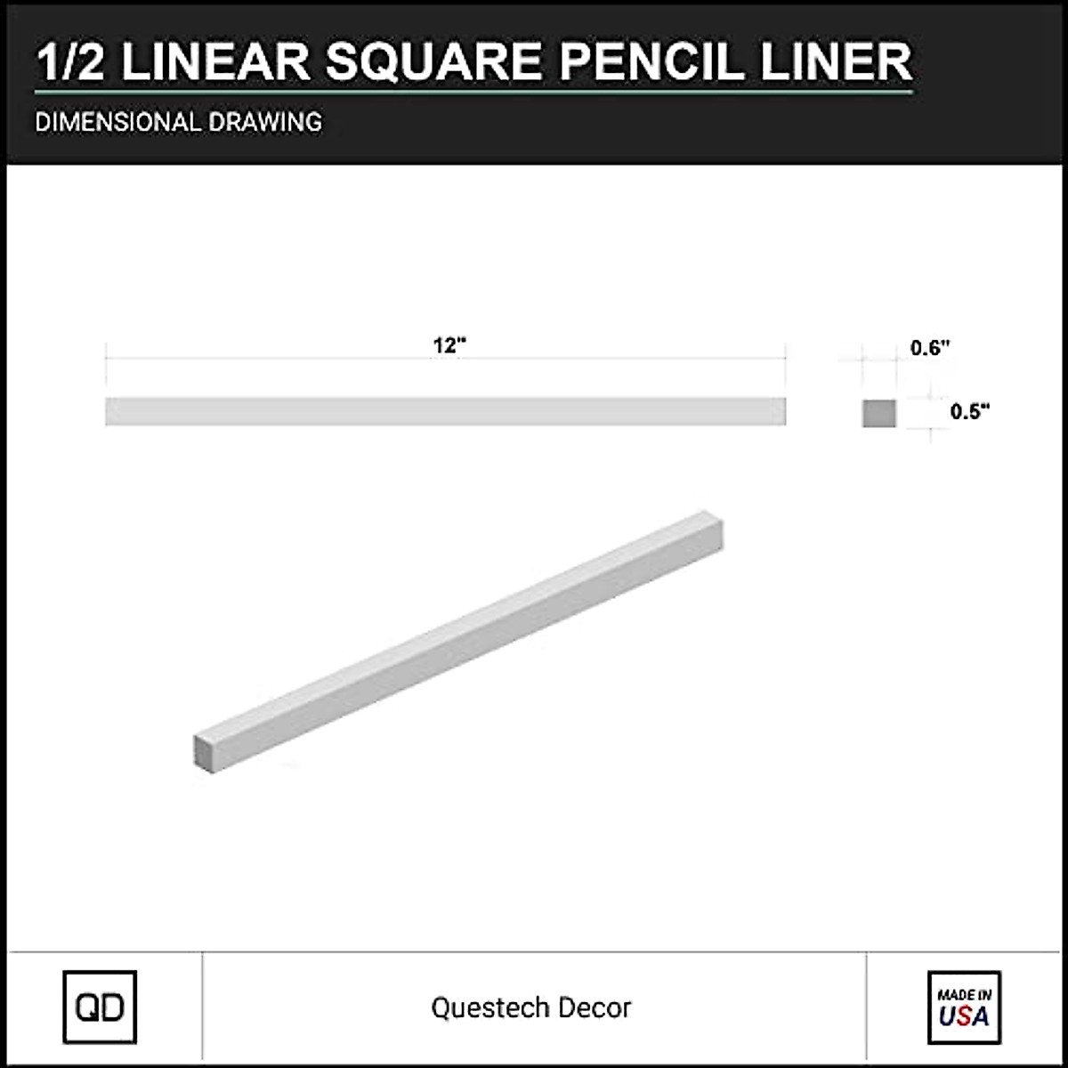 Questech Décor Tile Trim, 3/4 x 12 Inch Linear Flat Pencil Tile Edge Trim Cap, Decorative Shower Tile Liner, Kitchen Tile Border Backsplash Trim, Brushed Nickel Finish, 12 Pack