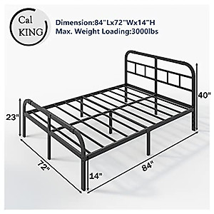 Artimorany Outlet California King Bed Frame with Headboard and Footboard, 14 Inch Heavy Duty, Cal King Bed Frame Mattress Foundation, Noise Free, No Box Spring Needed, Easy Assembly, Black