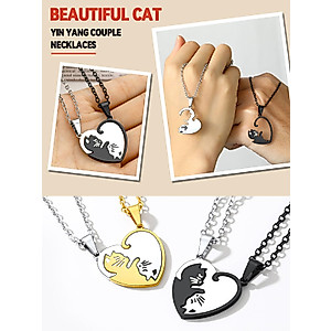 FaithHeart Cat Matching Necklace for Couple, Stainless Steel Puzzle Pieces BFF Pendants for Women, Cute Friendship Necklaces for 2 Ladies