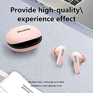 Villepni Bluetooth Wireless Earbuds, Wireless 5.1 Bluetooth Headset, Led Power Display Earphones, IP7 Waterproof Earbud Noise Reduction Microphone, Suitable for Leisure Entertainment/Work