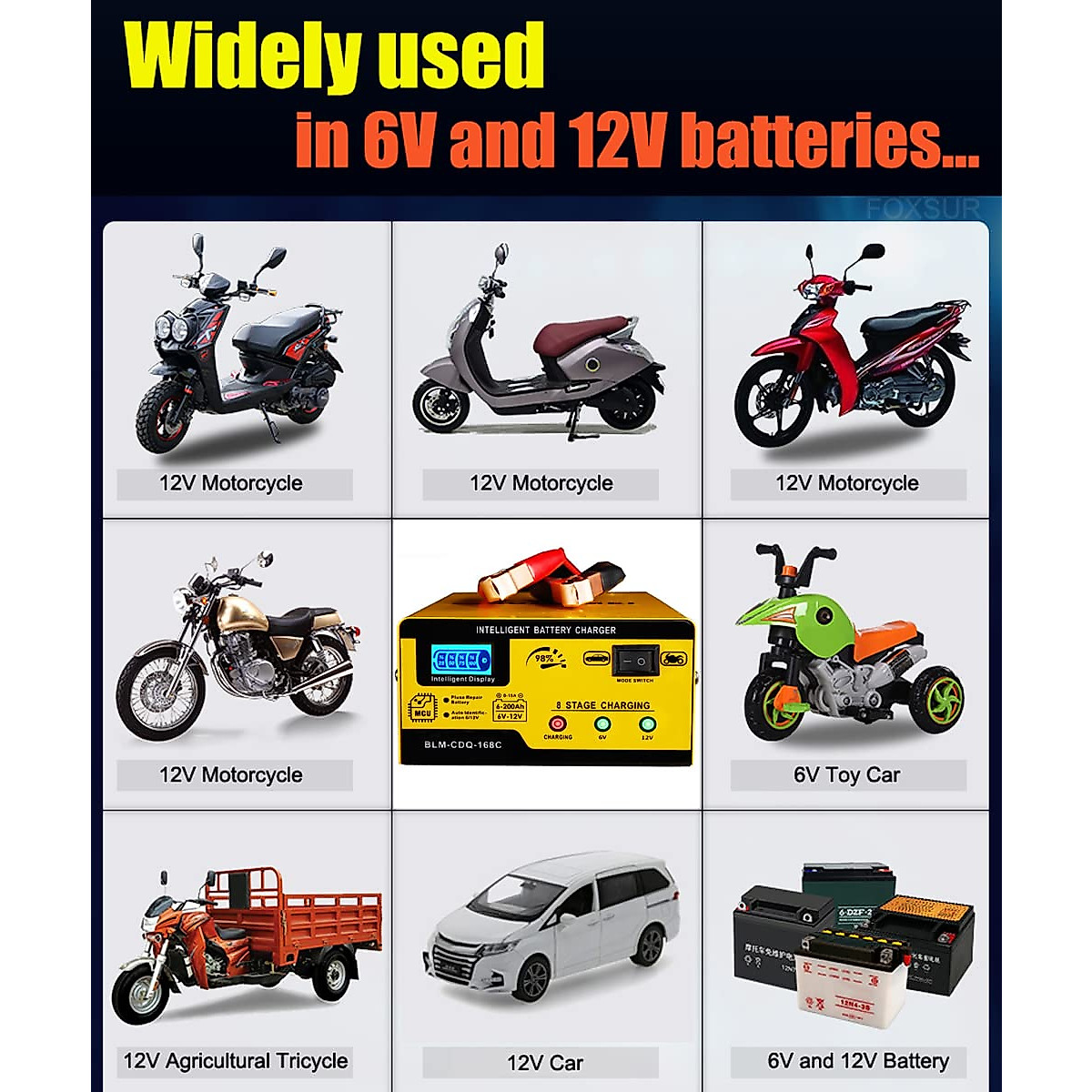 6V and 12V Car Battery Charger, 15A Smart Battery Trickle Charger Maintainer, Pulse Repair Deep Cycle Battery Charger Automotive Desulfator for Car Motorcycle Truck Boat Lawn Mower Lead Acid Batteries