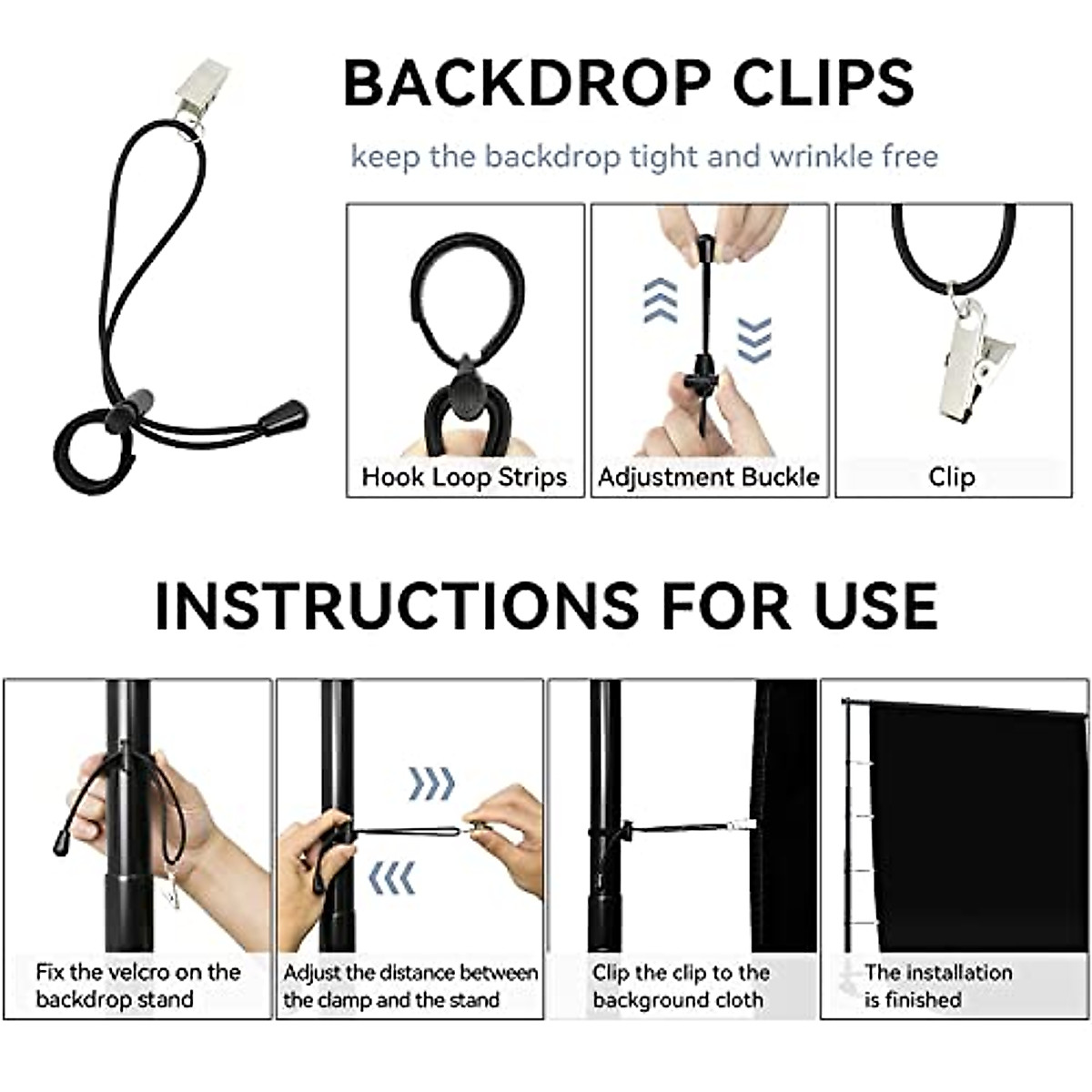 INNOVSIGN 10x10 Ft Black Background Screen Wrinkle Resistant Background with 8 Background Clips, Cotton Fabric Foldable ChromaKey Black Screen Background for Photography Studio