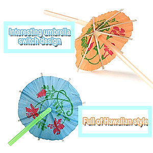 QUMENEY 100PCS Umbrella Drinking Straws, Plastic Party Drink Straws, Tropical Hawaiian Flexible Bendy Cocktail Straws Beach Luau Bar Birthday Decorations Supplies for Drinkware