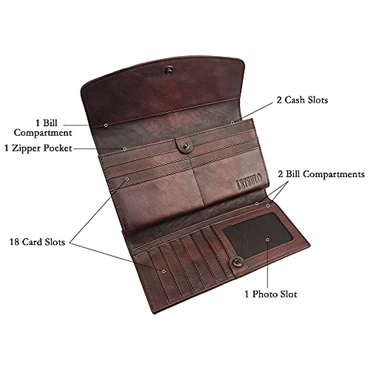 Womens Wallets Genuine Leather Large Capacity Handmade Card Holder Purse,Scratch Resistant (coffee)