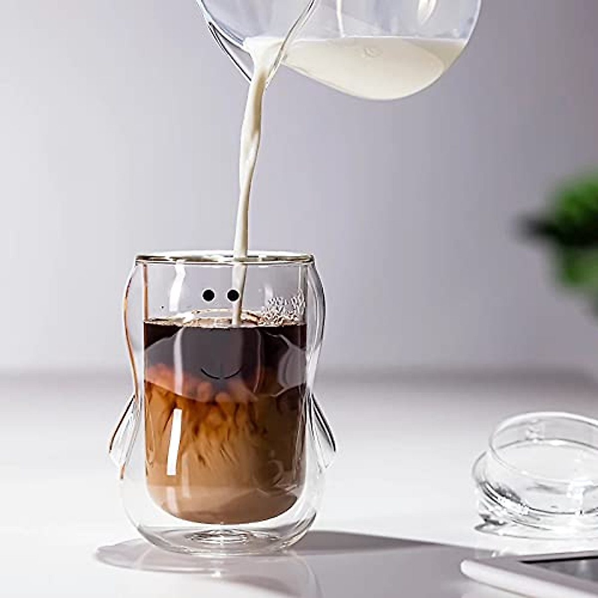 feb.7 Bear Cup, Double Wall, 300 ml Espresso Coffee Tea 3D Glasses Cup with Lid Heat-resistant Double Wall Milk Beer Juice Drinkware Christmas Cup (Transparent)