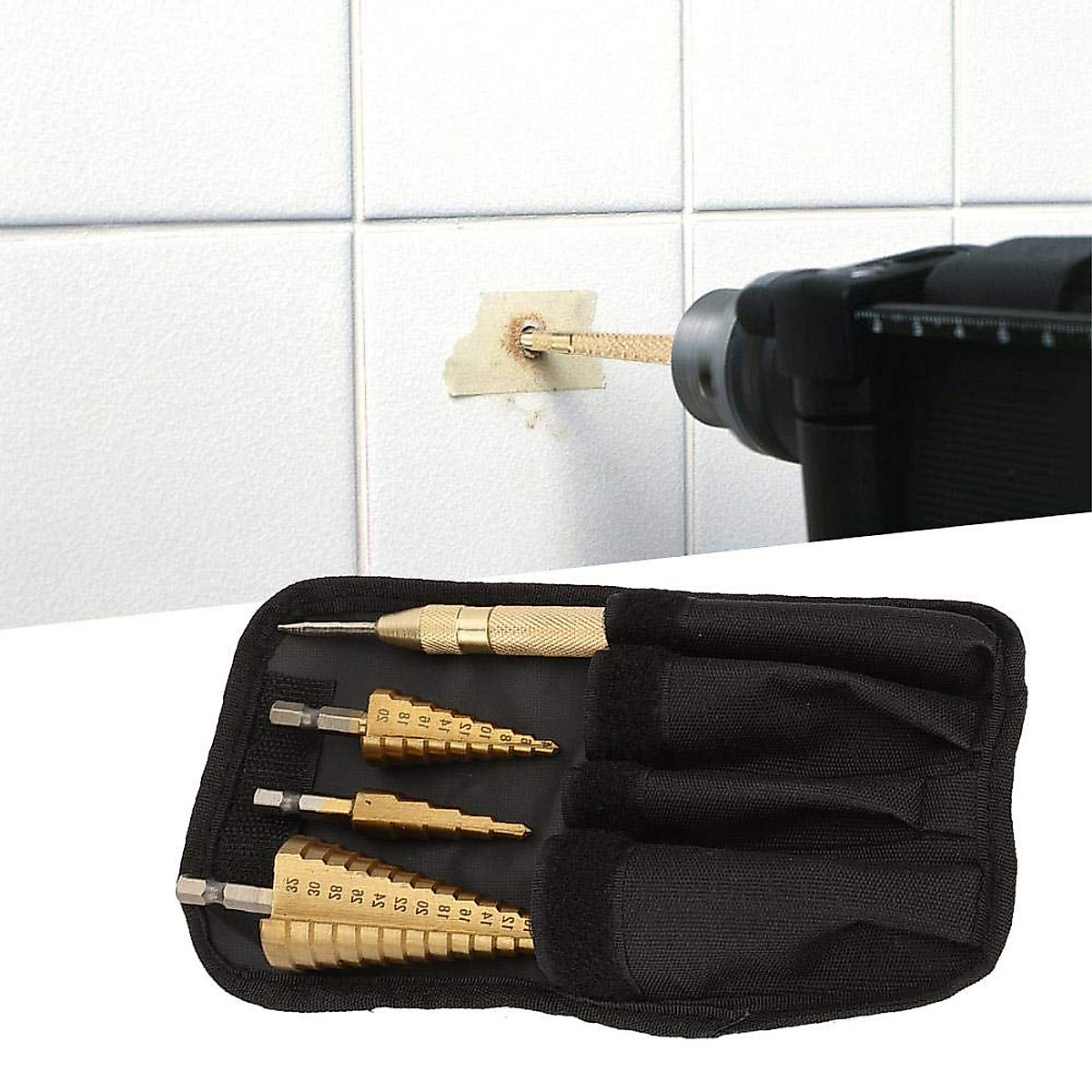 Drill Bits with Automatic Punch, 3pcs Step Drill Bits 4-12/4-20/4-32 with Hexagonal Handle, High Speed Steel and, Good Wear Resistance