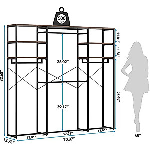 LITTLE TREE Free Standing Closet Organizer, Large Heavy-duty Garment Rack with Shelves and Hanging Rods,Open Wardrobe for Bedroom,Brown