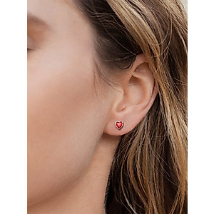 Women Earrings Hypoallergenic 925 Sterling Silver Love Heart Earrings Studs Red Cubic Zirconia Ruby Gemstone July Birthstone Stud Earrings for Sensitive Ears