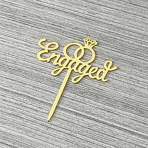 JIEEIN Engaged Cake Topper, Just Engaged Cake Pick Engagement Party Decorations, Bridal Engagement Wedding Cupcake Decoration Party Supplies, Mirror Gold