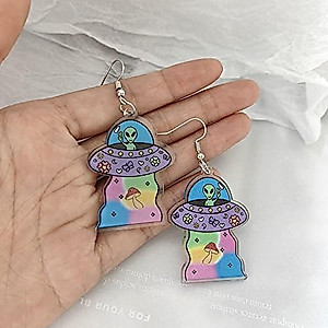 Acrylic Alien Earrings UFO Dangle Earrings for Women Cute Funny Novelty Earrings Jewelry (Colored alien-A)