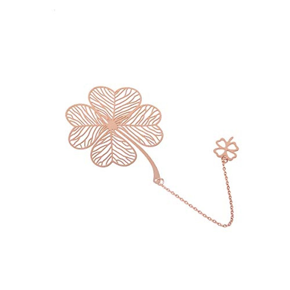 yueton Metal Leaf Bookmarks Clover Leaf Bookmarkers Rose Gold Plated Brass Page Marker with Metal Pendant for Book Lovers