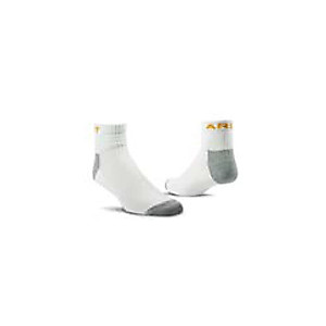 ARIAT Unisex Adult 3-Pair Pack Lightweight 1/4 Crew Arch Support Reinforced Seamless Toe Ringspun Cotton Work Socks, White, Medium