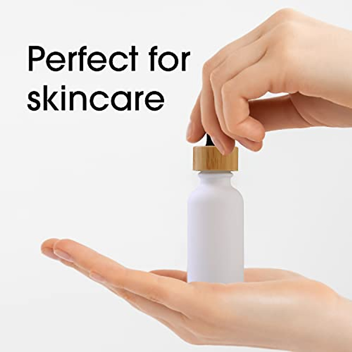 Focus Nutrition 12 Pack Clear Frosted Boston Round Essential Oils Aromatherapy Glass Bottles Jar With Black Bamboo Eye dropper cap, 1oz