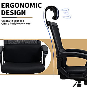 Office Chair, Ergonomic Mesh Desk Chair, High Back Computer Chair with Adjustable Headrest,Lumbar Support, Tilt Function,Swivel Rolling, Soft PU Armrest Task Chair Home Office Desk Chairs, Black