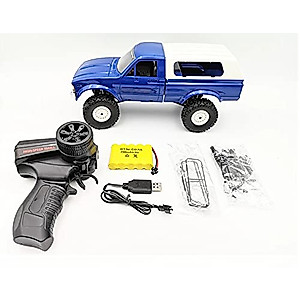FMTStore WPL C24 1/16 2.4GHz 4WD RC Car Crawler Headlight Remote Control Crawler Off-Road Pick-up Truck RTR Toy Boy, Girl and Adult (Blue)