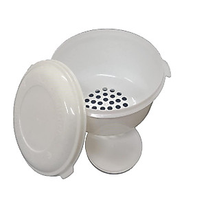 APSI Store Kernel Katcher Popcorn Bowl Set - Popcorn Sifter Shaker Kernel Catcher and Separator, Large and Reusable With Lid, Dishwasher Safe, Recycled Plastic with Handle (White Granite)