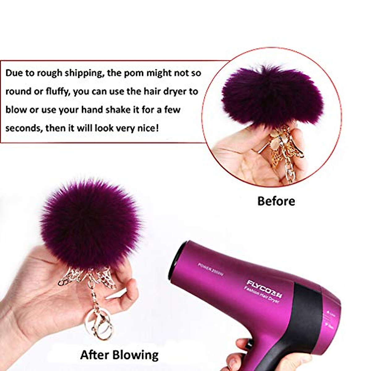 Fluffy Faux Raccoon Fur Pompoms - 12pcs Handmade Hairy Ball Fits for Knitted Hats Scarves Shawls Key Chain Accessories 5.5 inches (camel)