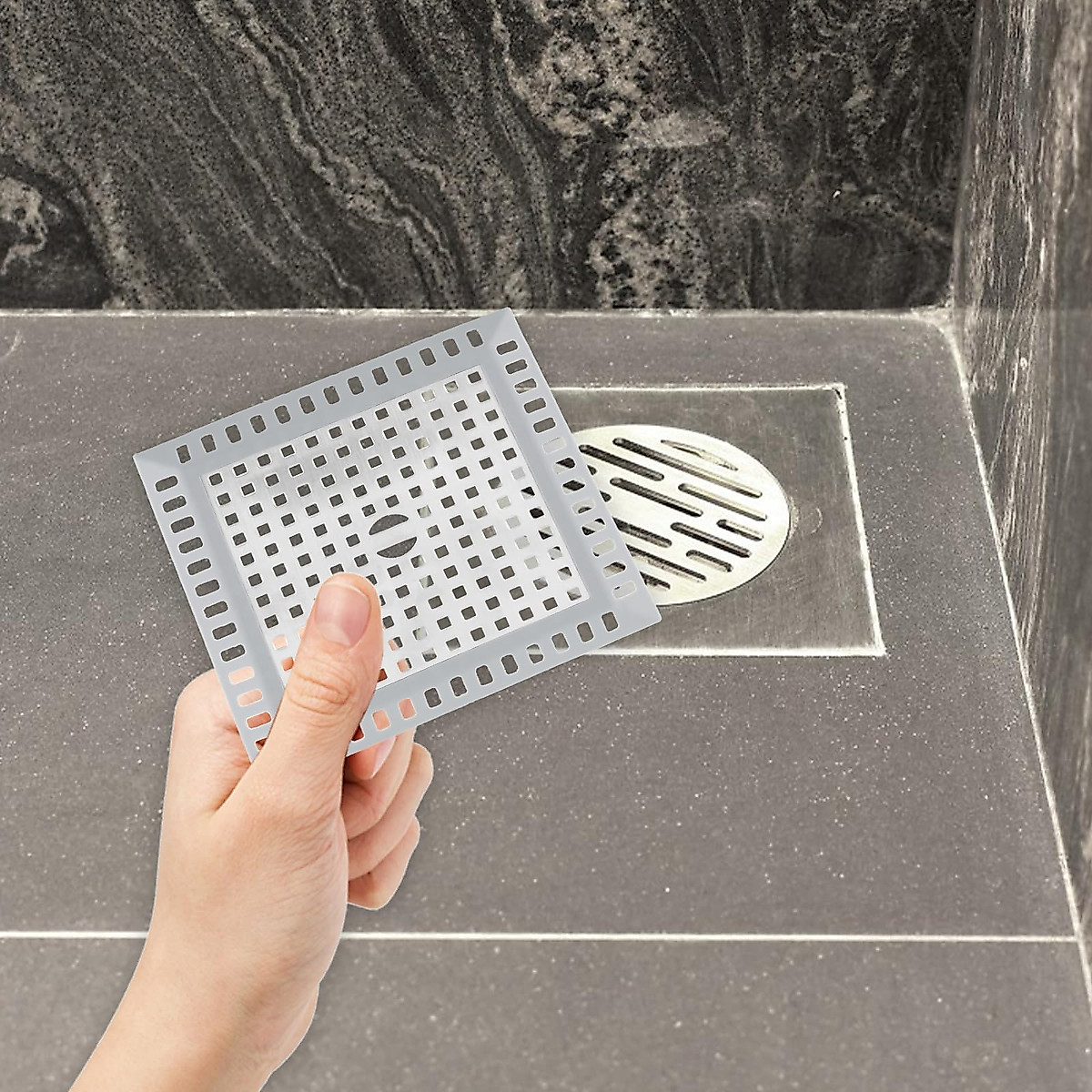 COMNICO Shower Drain Strainer Hair Catcher 4.8inch Stainless Metal Silicone Strainer Filter Cover Protector Bathtub Stopper for Bathroom Kitchen Floor Drain