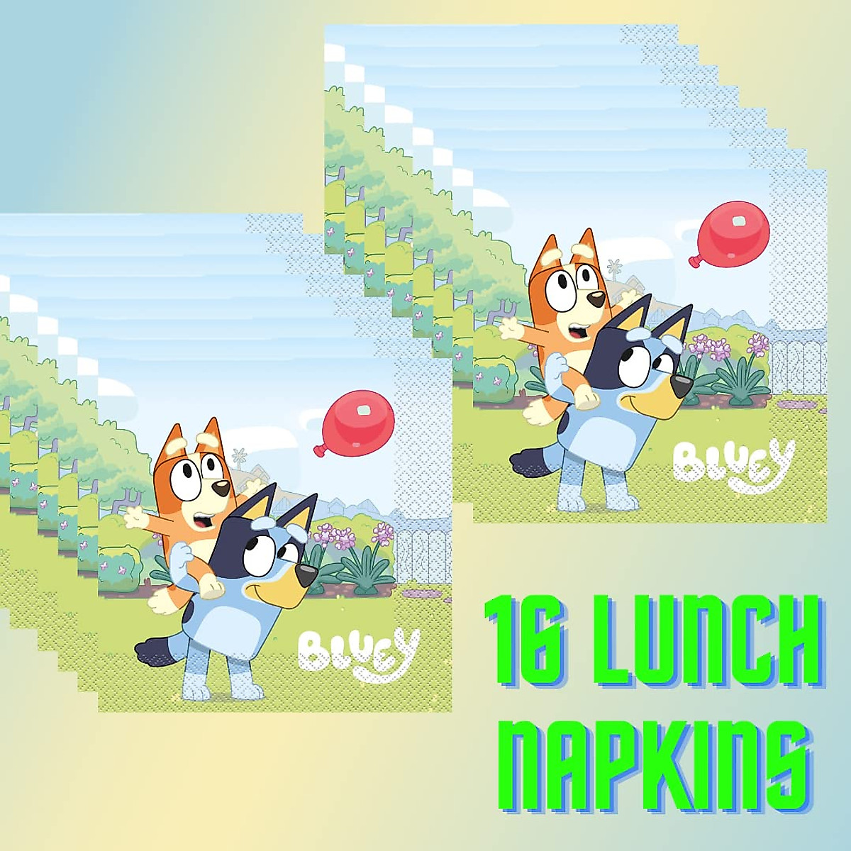 Bluey Birthday Decorations - Bluey Birthday Party Supplies for your Bluey Party featuring Bluey Party Decorations and Bluey Plates and Napkins and Tableware for 16 guests.