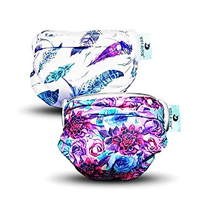Reusable Swim Diapers for Babies, Infants & Toddlers - Adjustable Girls Swimming Diaper 0-2 Years, Eco-Friendly Washable with Snaps – Floral & Tribal Feather – 2 Pack by Will & Fox