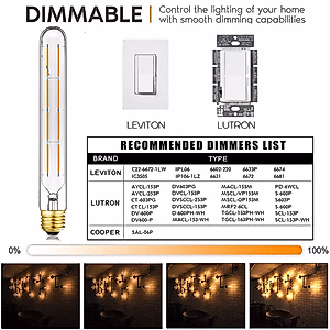 Leools T10 Led Long Bulbs 8W,E26 Dimmable Tubular Bulb,Equivalent 75 Watt, E26 Edison Style Vintage LED Filament Light Bulb,2700K Warm White,8.9in(225mm),4-Pack.
