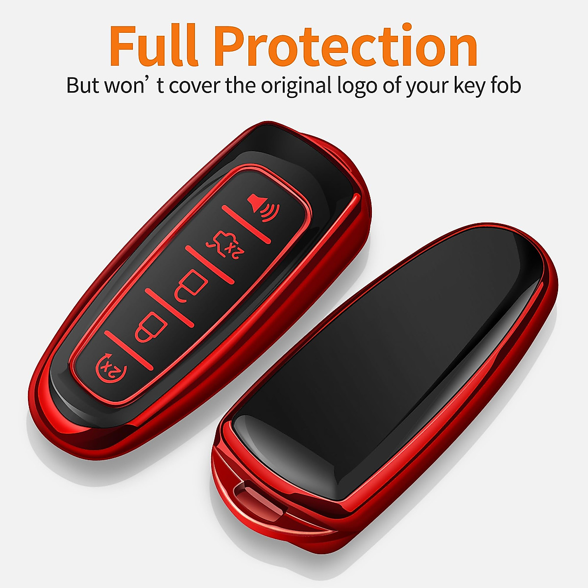 Sindeda for Ford Key Fob Cover with Keychain Soft Full Protection Key Shell Key Case Compatible with Ford C-Max Edge Escape Expedition Explorer Flex Focus Taurus Lincoln MKS MKT MKX Navigator (Red)