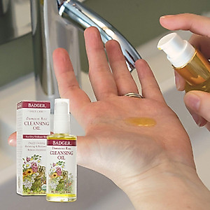 Badger - Face Cleansing Oil, Damascus Rose, Certified Organic Face Oil Cleanser, Natural Facial Cleansing Oil, Natural Oil Cleanser for Face, Face Cleanser Oil, 2 oz