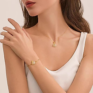 Rofeego Natural White Jade Rabbit Bunny Charm Link Bracelet 925 Sterling Silver Adjustable Mother's Day Gift Anniversary Jewelry Birthday Gifts for Women Wife Girlfriend Her (22k gold plated)