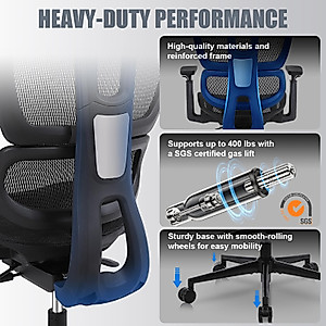 Youhauchair Ergonomic Office Chair with Lumbar Support, High Back Home Office Chairs with Adjustable Seat Depth, 3D Armrests & Headrest, Rolling Desk Chair, Mesh Computer Chair, Black