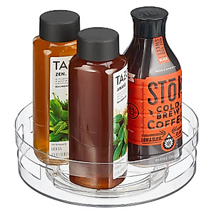mDesign Lazy Susan Turntable Plastic Open Vented Spinner for Kitchen/Bathroom, Pantry, Fridge, Cupboards, Counter Organizing, Fully Rotating Organizer for Food, 11.5" Round - 2 Pack, Clear
