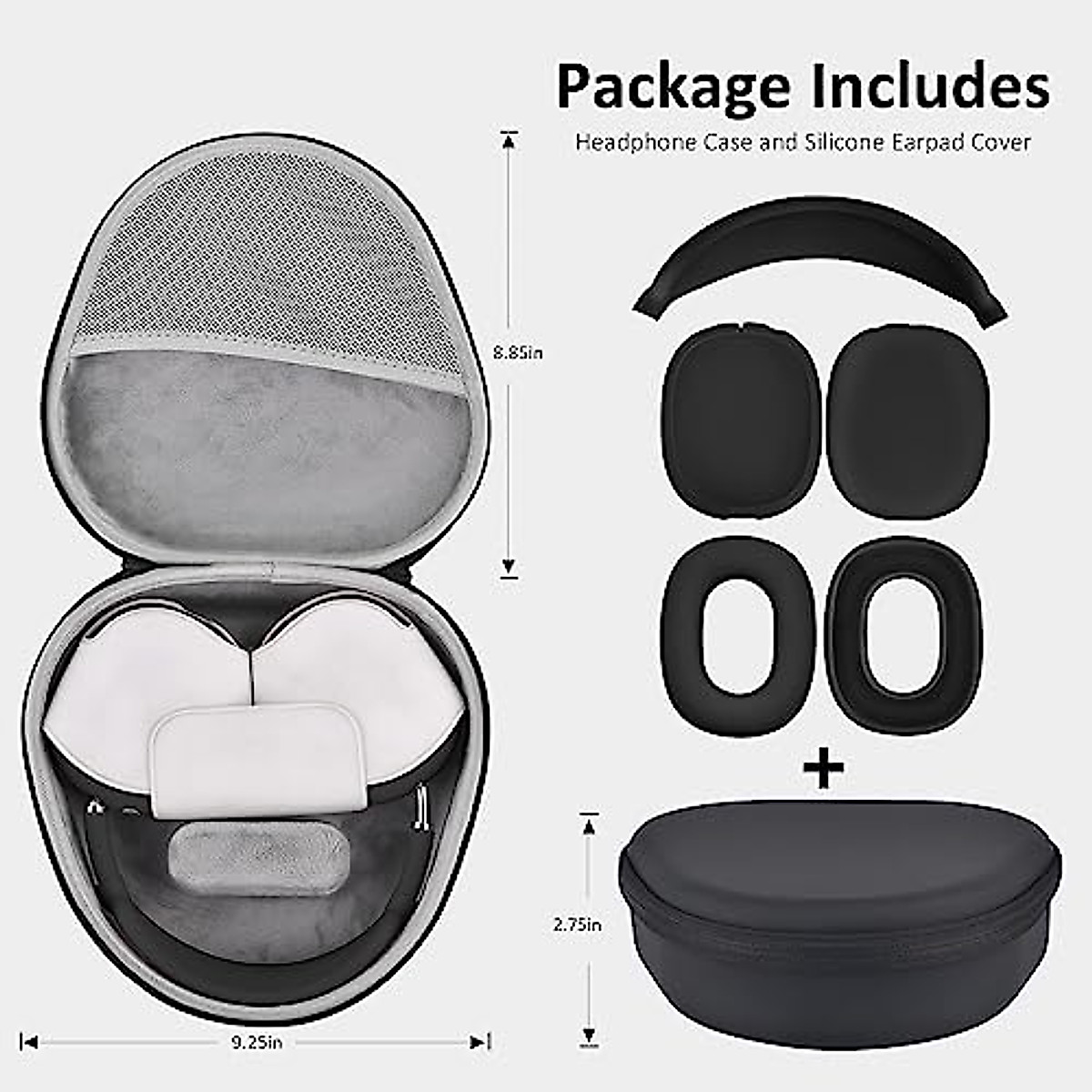 FILOTO Case for Airpods Max Headphones, Travel Carrying Case with Silicone Cover, Waterproof Storage Bag for AirPods Max Accessories(Black)
