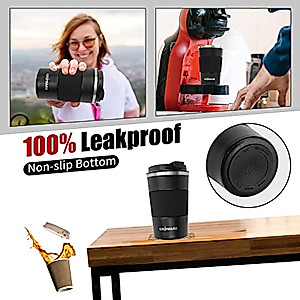 Travel Coffee Mug, 13oz Vacuum Stainless Steel Insulated Coffee Mug with Leakproof Lid, Coffee to Go Double Walled Travel Tumbler for Outdoor, Home, Office Ideal for Ice Drinks, Hot Beverage (Black)