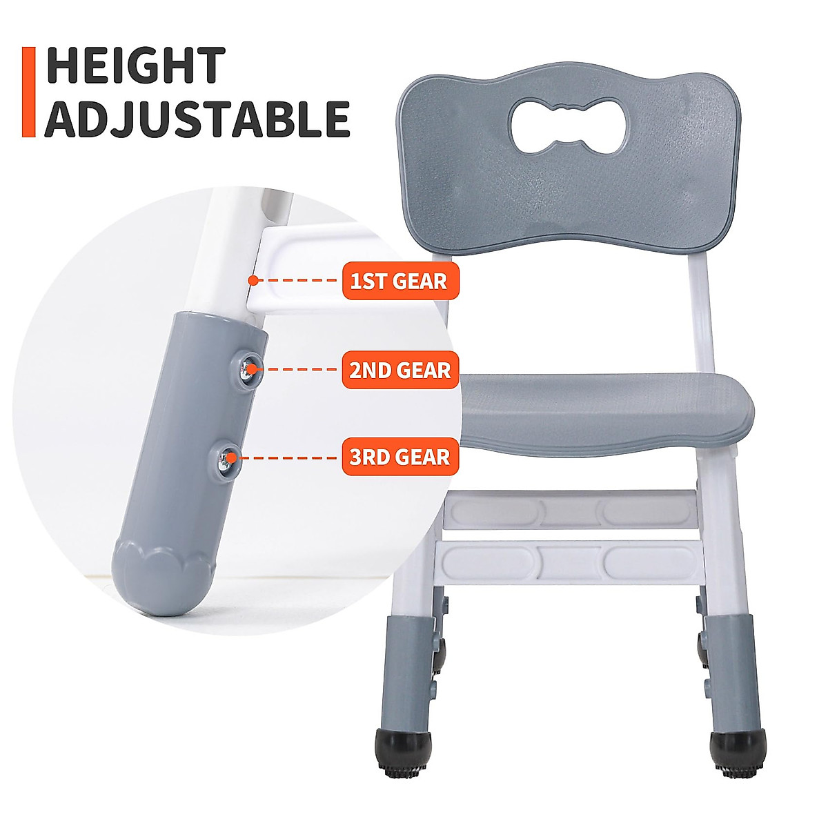 UNICOO –Kids Chair, Children Classroom Chair Suitable for Family Classroom/Preschool/Daycare/Playroom, Adjustable Height Toddler Chair (Gray, Set of 2)