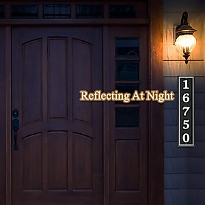 Personalized Reflective Address Plaque, Custom Aluminum Address Sign for Mailbox, House, Street, Outside, Vertical House Number Sign with Two Screw, 16" x 3.5" (Black or Green)