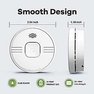 Smoke Detector with Photoelectric Sensor, Fire Alarms Smoke Detector 10 Year Battery Operated with LED Indicator & Silence Button, Smoke Alarm for Home and Kitchen GW208B, 2Packs