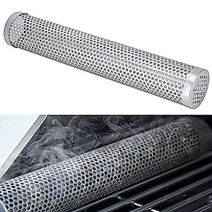 Summer Enjoyment Meiyya Hexagonal, Round BBQ Smoker, Grill Smoker Tube, Stainless Steel 12in Stylish Portable for Charcoal Grill Gas Grill Electric Grill(Round)