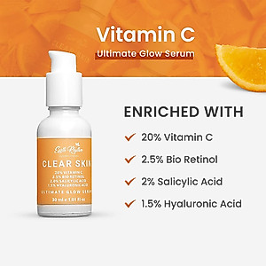 Glovy Rhythm 20% Vitamin C Serum for Glowing & Clear skin with Hyaluronic & Salicylic Acid| Hydrates Moisturizes & Brightens | Suitable for Oily Sensitive & Acne Prone Skin| Men & Women - 30 ml