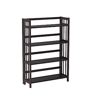 Stony Edge 4-Tier Folding Bookshelf | Espresso Wood Finish | 45x32x11.5 Inches | Book Shelf for Books and Trinkets | No Assembly Required | Foldable & Small Bookshelf for Home and Office