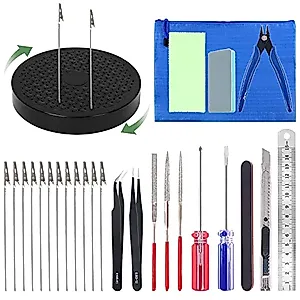 Keadic 26Pcs Gundam Modeler Basic Tools with Rotation Painting Stand Base Holder and Alligator Clip Sticks Gundam Model Paint Kit for Model Car Building Repairing